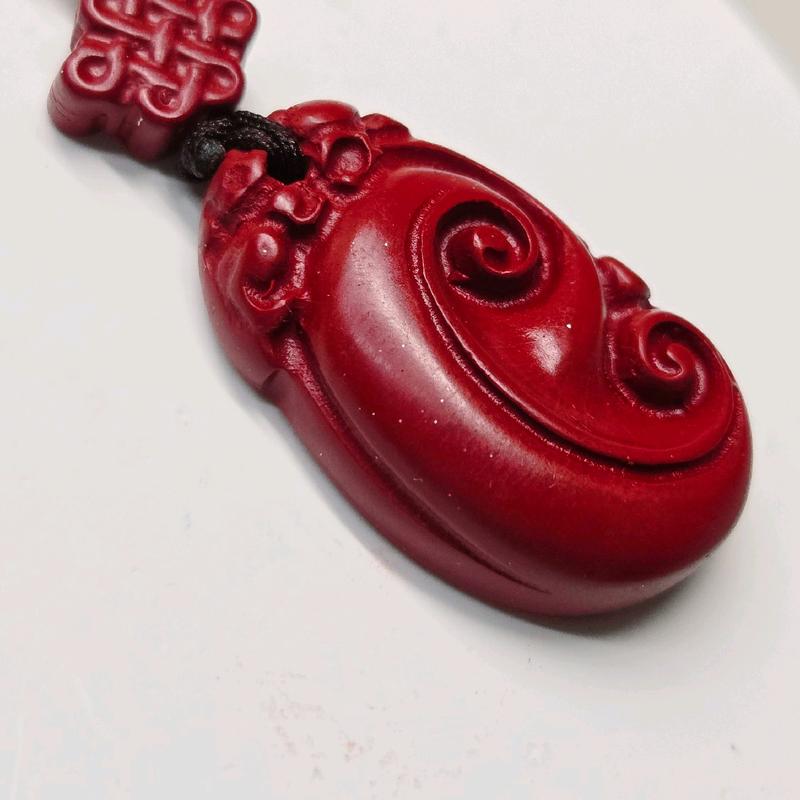 Natural Cinnabar stone carved in Ruyi with Chinese Knot for mobile ...