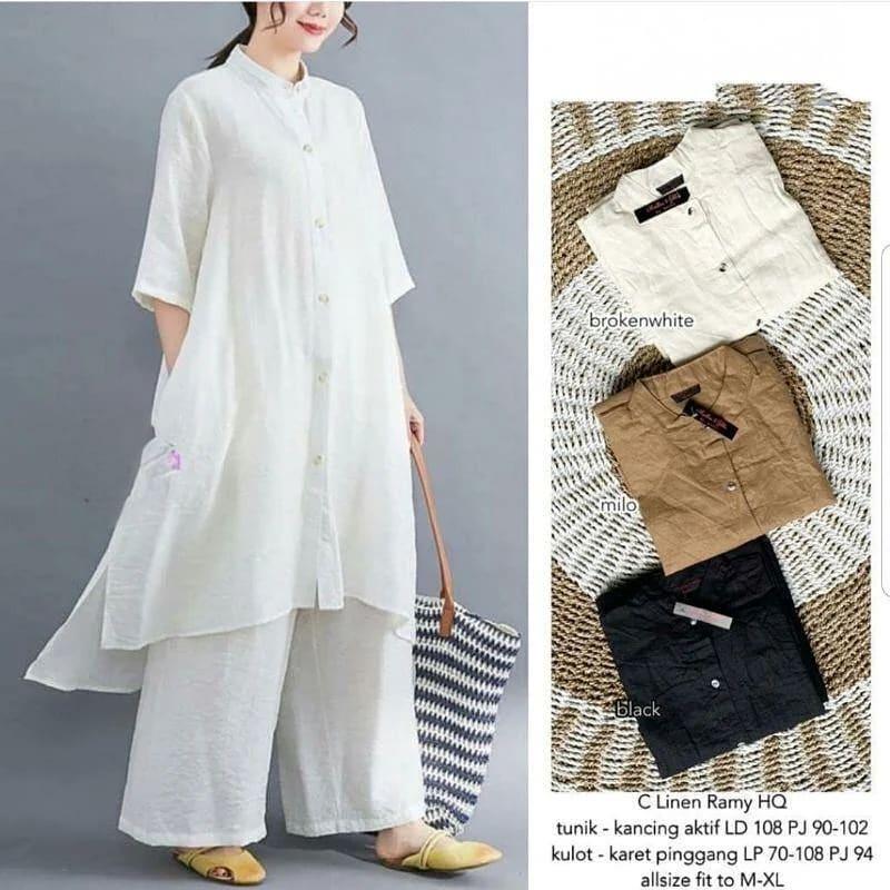 Titan One Set / Set Tunik + Celana Jumbo Bahan Katun Linen / - Shop ...