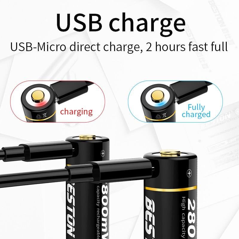 BESTON USB Micro 1.5V AA fast charge lithium Rechargeable Battery ...