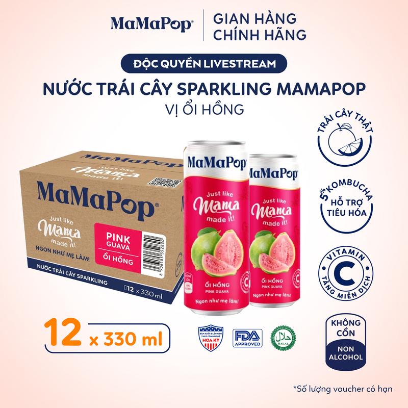 Mamapop thùng 12 lon nước trái cây có ga vị Ổi Hồng 330ml - TikTok Shop ...