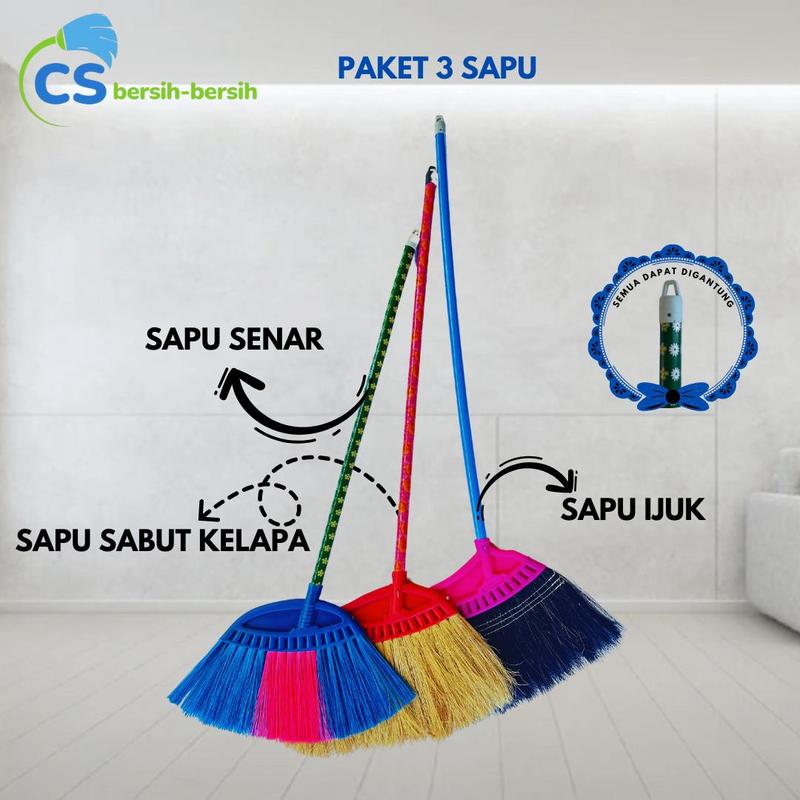 PAKET 3 Buah Sapu Lantai rumah (SAPU IJUK SCORPION,SAPU SENAR,SAPU ...