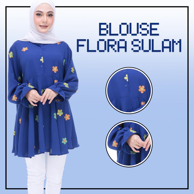 Baju Blouse Flora Sulam Untuk Wanita Muslimah Fabric kain cey - TikTok ...