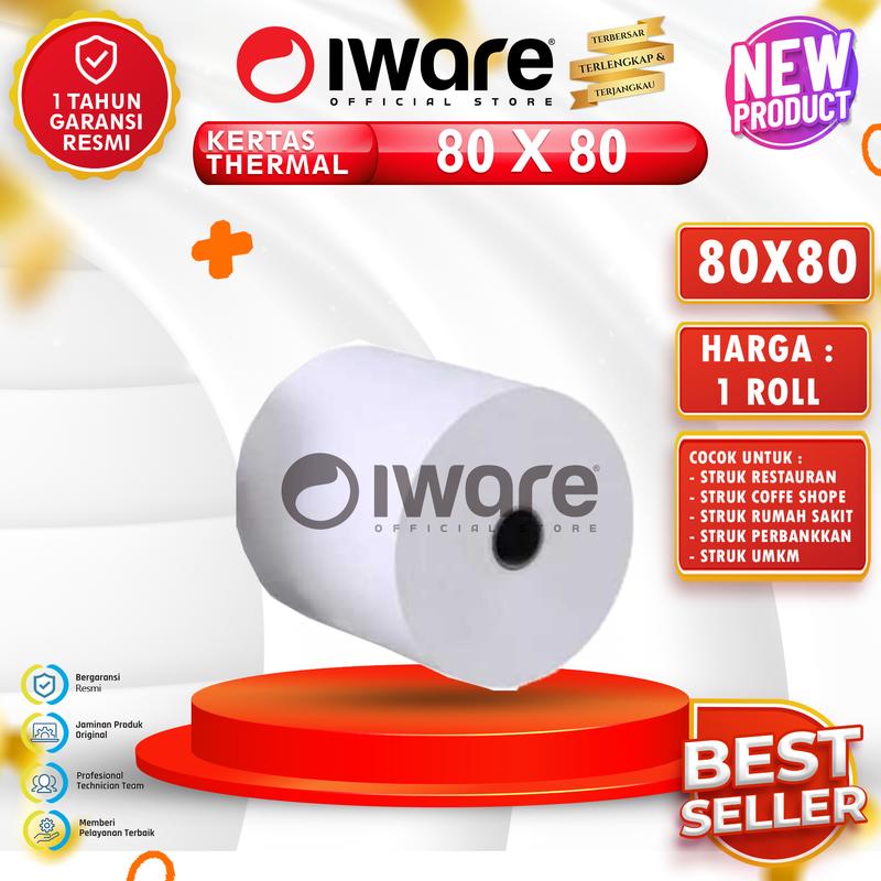 Iware Kertas Thermal 80X80 Paper Roll Cetakan Hitam - Shop | Tokopedia