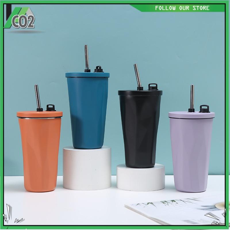 600ML Coffee Mug Retractable Straw 304 Stainless Steel Tumbler - TikTok ...