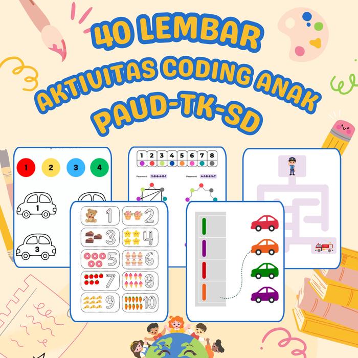 Promo Lembar aktivitas coding worksheet anak PAUD TK SD isi 40 lembar ...