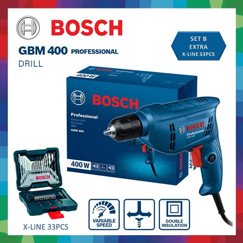BOSCH GBM 400 Rotary Drill + X Line 33pcs Accessories Set / Mesin ...