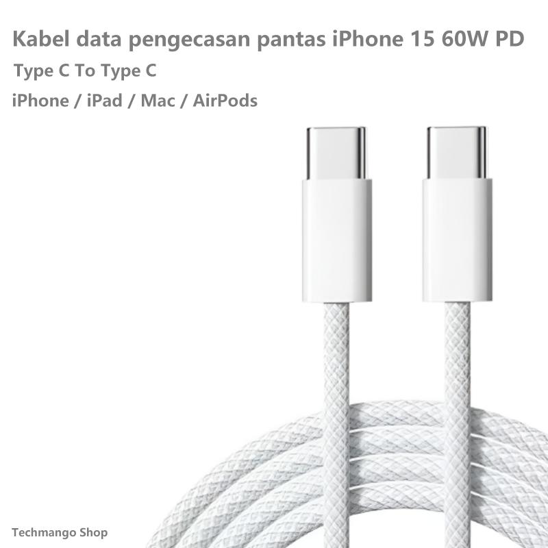 Kabel Data iPhone 15, Pengecasan Pantas 60W, Wayar tembaga Tulen ...