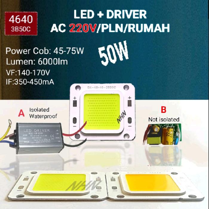 Promo 4640 PJU Cobra LED 50W +Driver 220V AC PLN Rumah Flip Chip Cob 3b50c Lampu Sorot Jalan ...