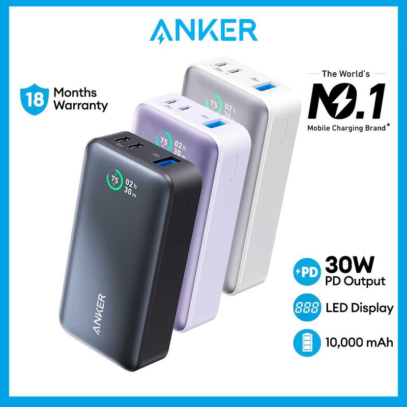 Anker 533 PowerCore 10000mAh 30W PD Power Bank 2 USB-C & 1 USB-A ...