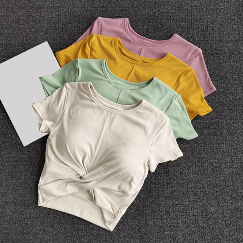 【HoneyGirl】 Women's Solid Color T-shirt With Chest Pad Fashion - TikTok ...