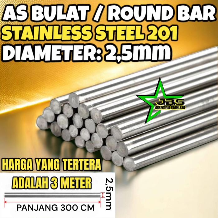 Jual AS SS 201 - 2,5MM X 300CM - ROUND BAR STAINLESS 201 - AS BULAT ...