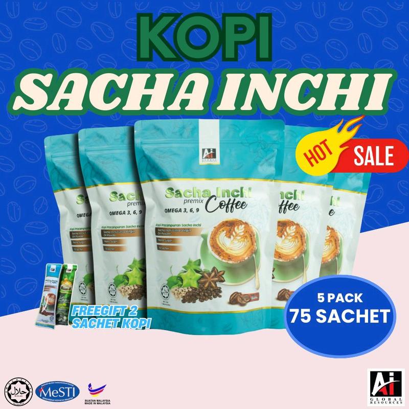 (02) 5 PEK KOPI SACHA INCHI AI GLOBAL + FREEGIFT ( 2 SACHET ) - TikTok ...