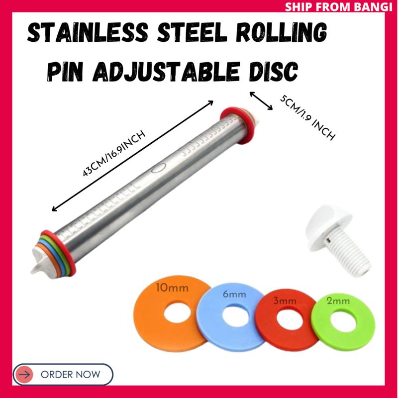 Stainless Steel Rolling Pin with Adjustable Disc Penggelek Biskut ...