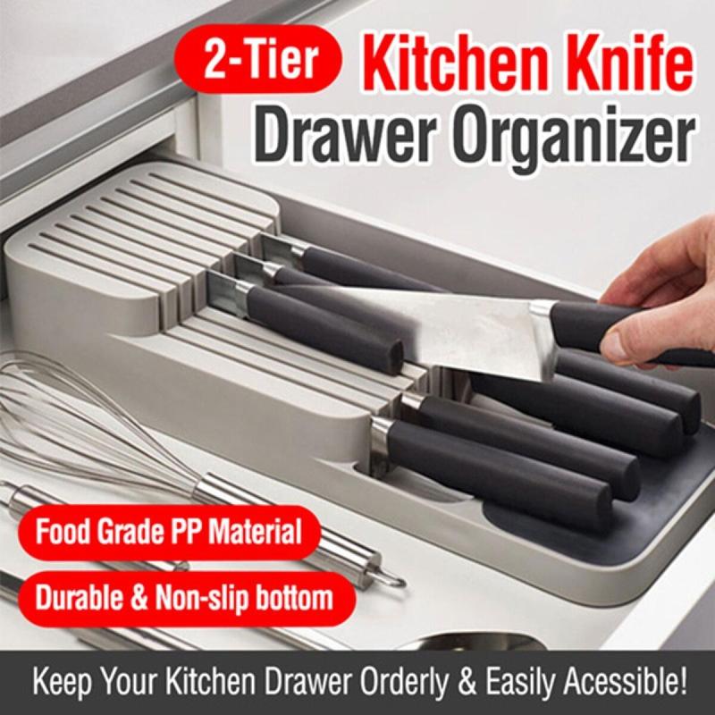 2 Tiers Kitchen Knife Divider Storage Rack Kitchen Drawer Knife ...