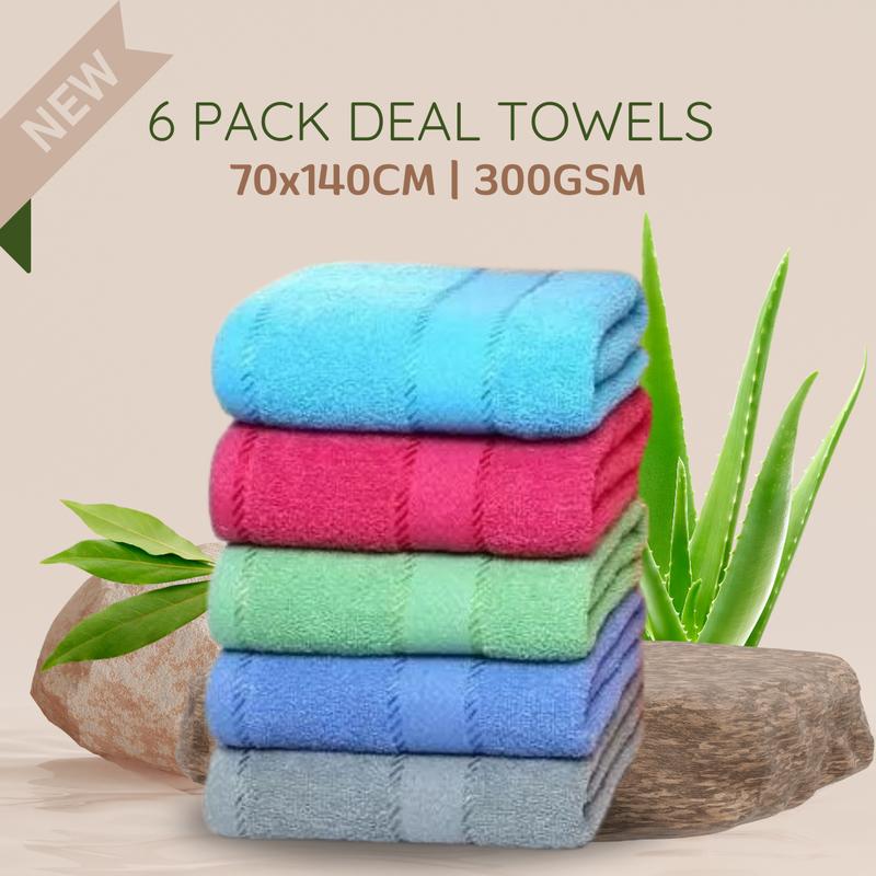 6 Pack Tuala Mandi Dewasa 70X140cm Serap Air 100% Cotton | Soft ...