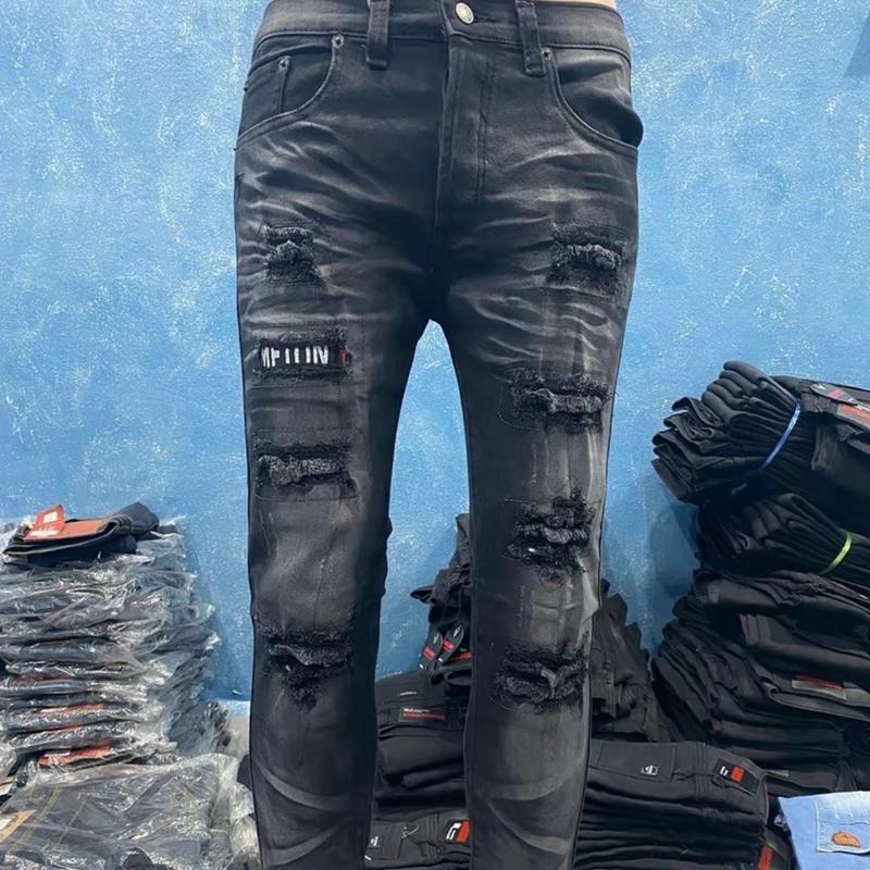 [jm] Jeans Skinny Fit METON Lelaki Koyak HITAM - TikTok Shop Malaysia