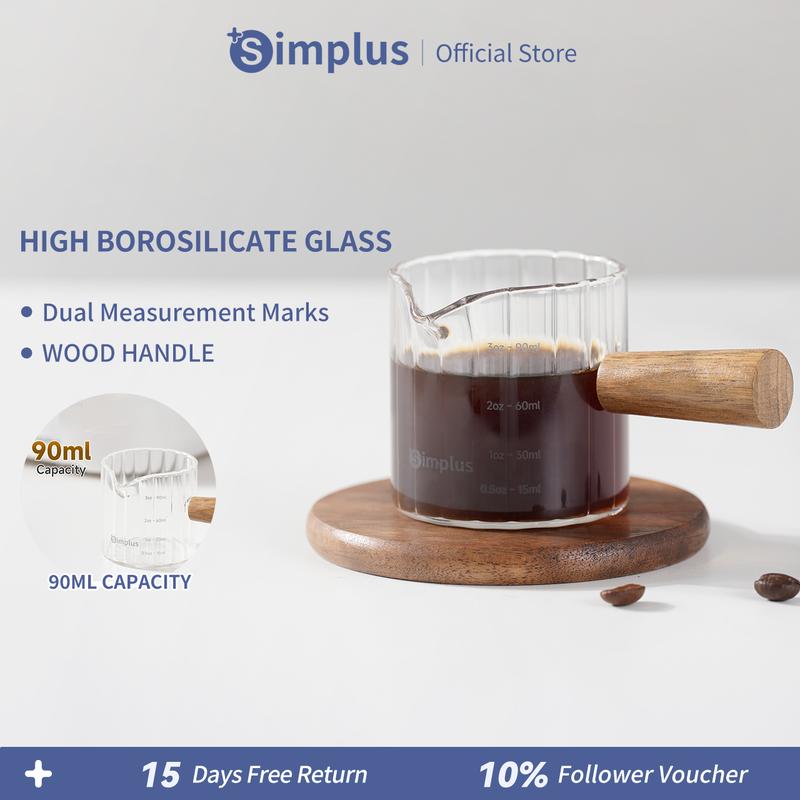 Simplus Espresso Shot Cup 90ml Capacity Borosillcate Glass Wooden ...