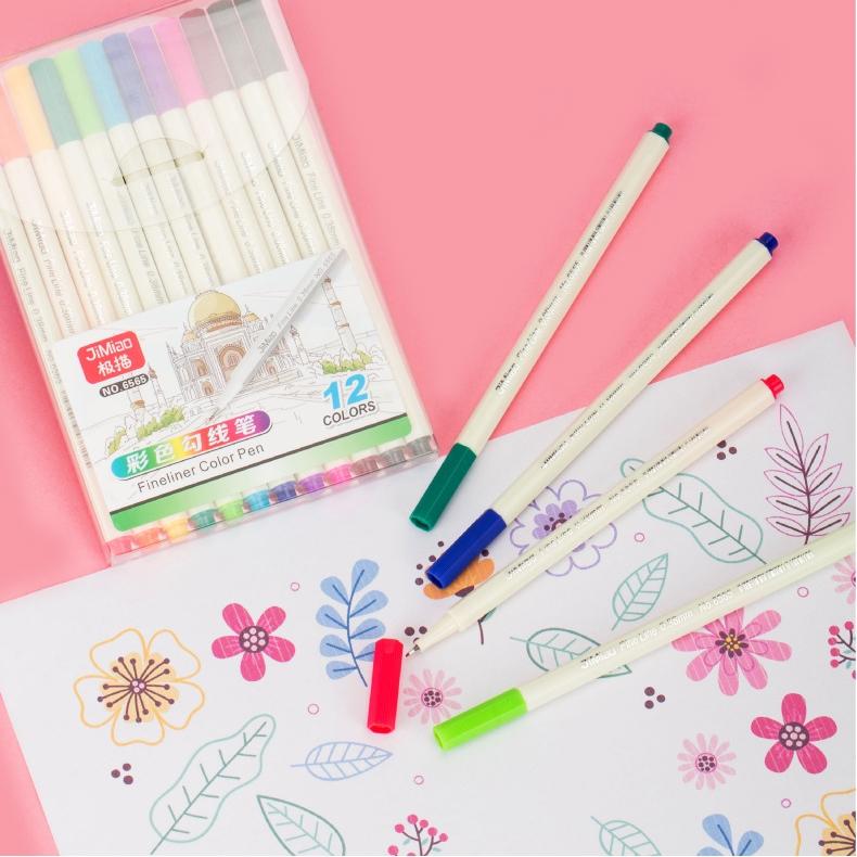12-Color Fine Line Drawing Pen Set - 0.4mm Stainless Steel Tip, Vibrant ...