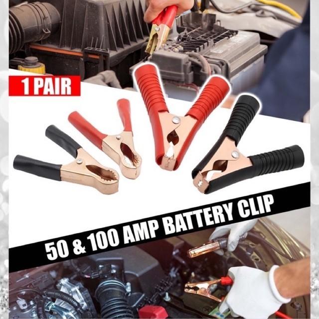 50A 100A RED + BLACK 90MM COPPER COATED CAR ALLIGATOR CLIPS BATTERY ...