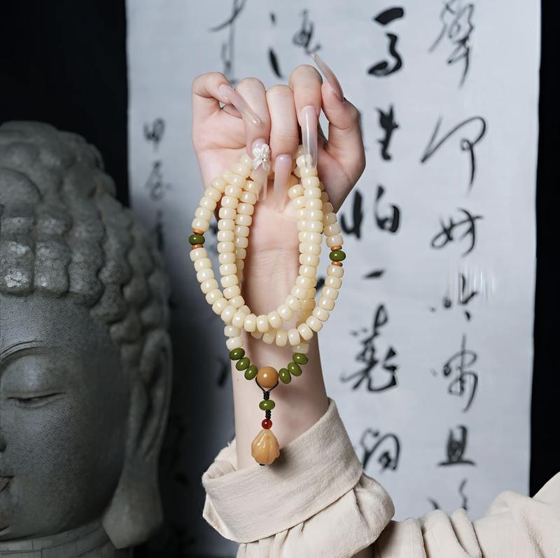 BaiYuFoShou White jade bodhi 108 pieces Buddha Hand Carved Pendant ...