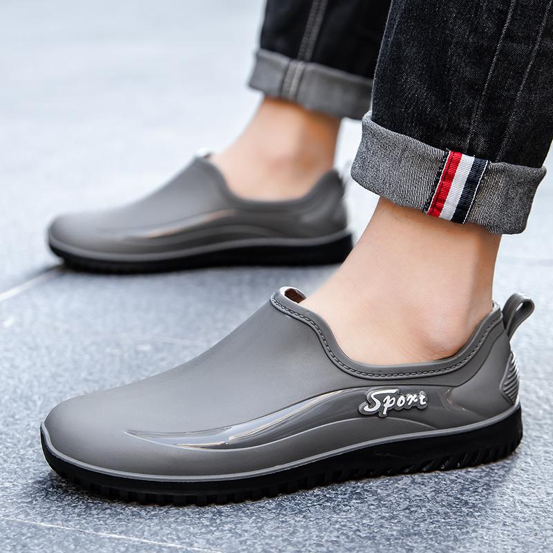 Rubber shoes waterproof kitchen work men's rain boots short tube ...