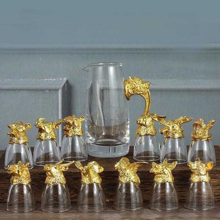 Jual High-end 12 Chinese Zodiac Animal Head Liquor Glass Set Crystal ...