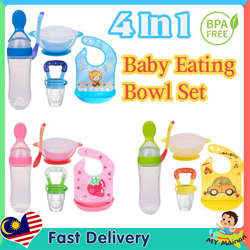 Combo 4 In 1 Baby Eating Bowl Set Feeder Feeding set Baby Bowl - TikTok ...