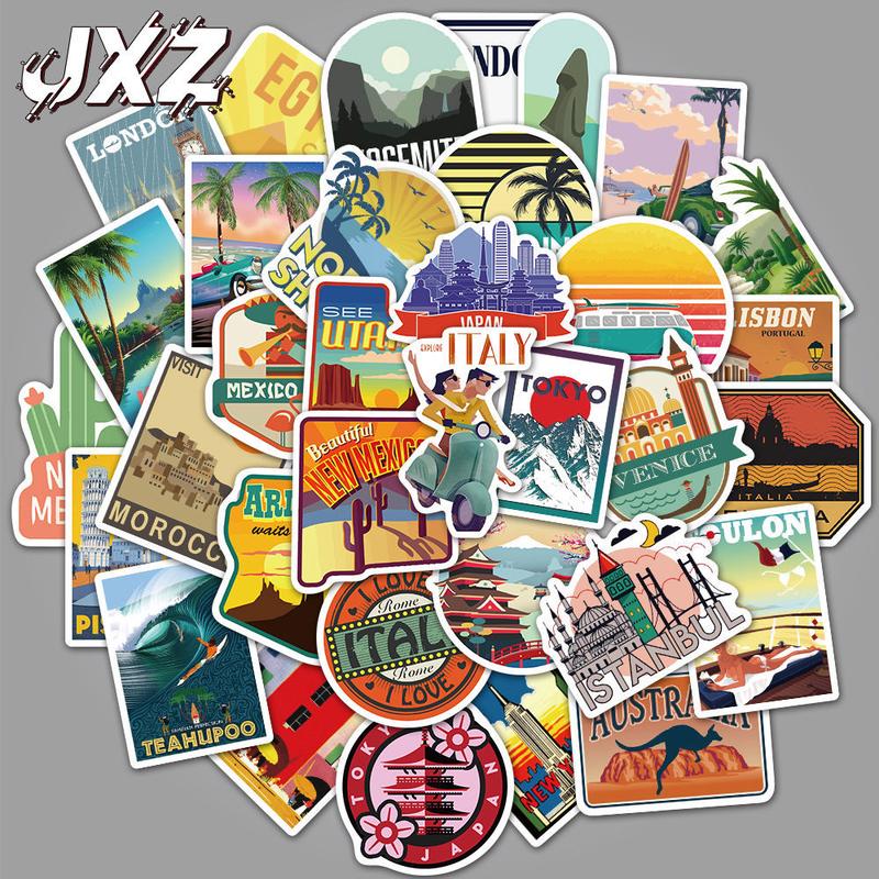 World Travel Destination Sticker Set 50 Adhesive Decals For Luggage ...