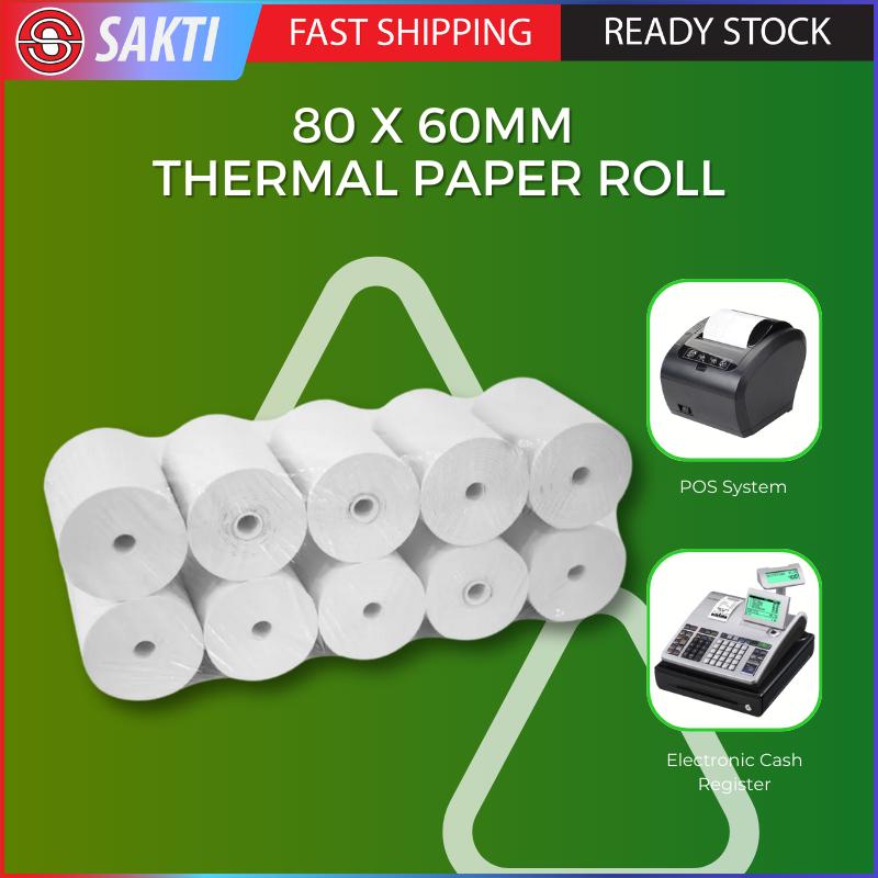 80x60mm 10 Roll Thermal Receipt Paper Roll Kertas Resit POS System ...