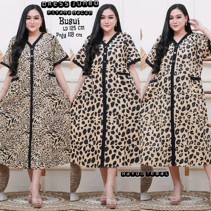 Daster piyama Dres macan jumbo rayon Santung tebal Busui Daster jumbo ...