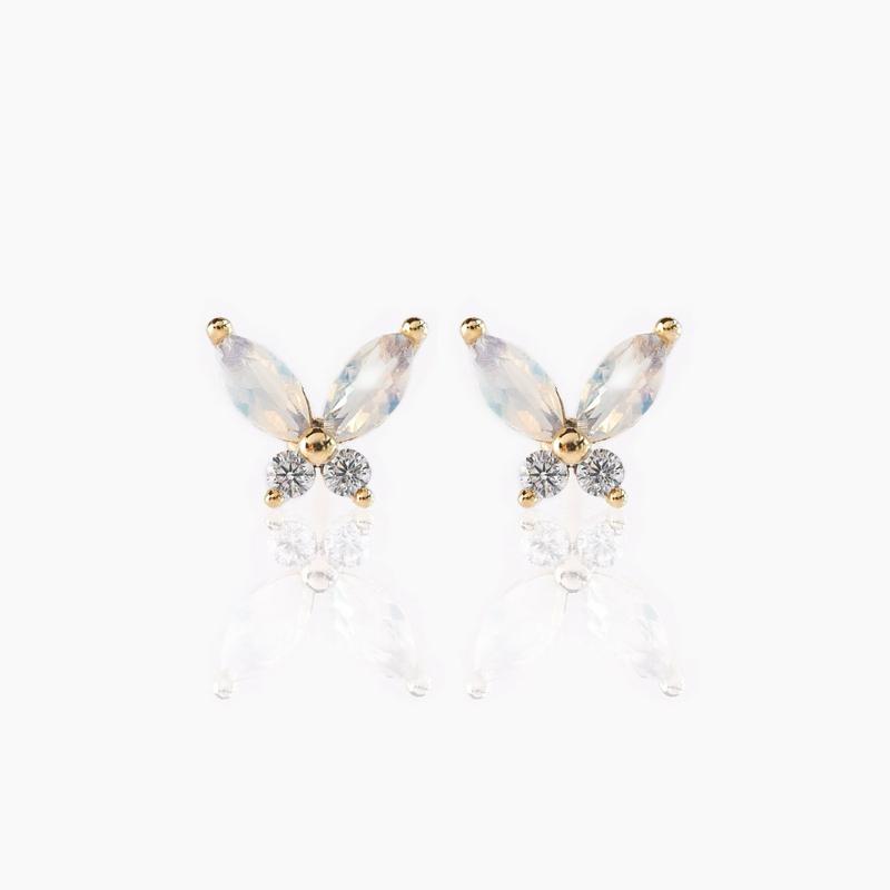 White Small Sweet Butterfly Earring Gold Plated - Anting Perak Kupu ...
