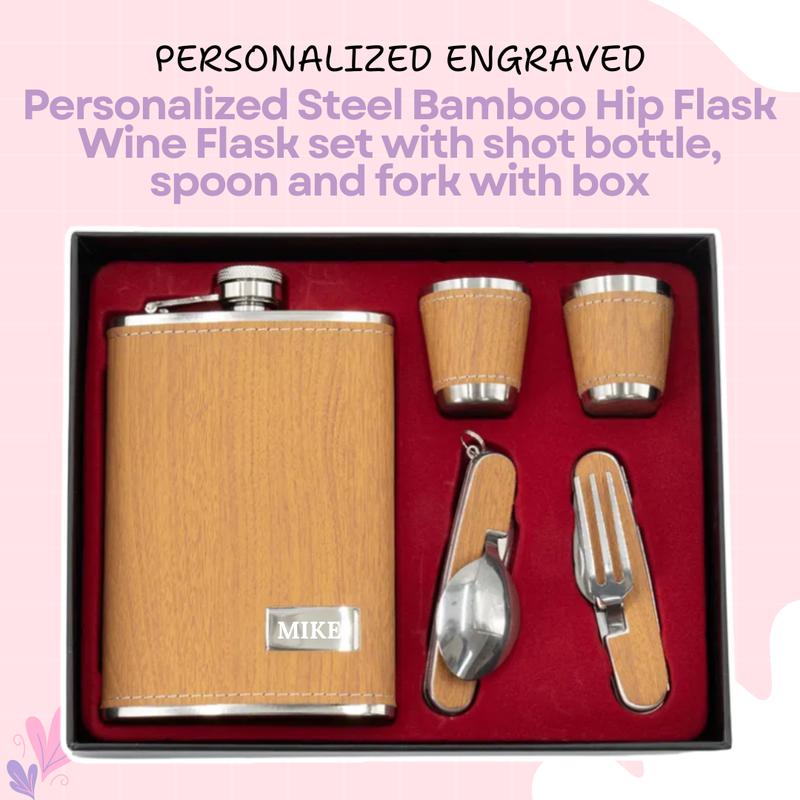 Personalized Steel Bamboo Hip Flask Wine Flask set with shot - TikTok ...