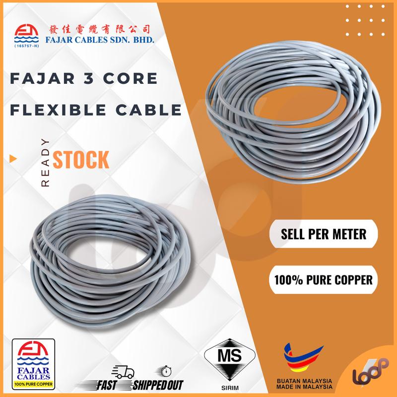 [PER METER] FAJAR 3CORE FLEXIBLE CABLE / WAYAR KABEL 3 CORE - TikTok ...