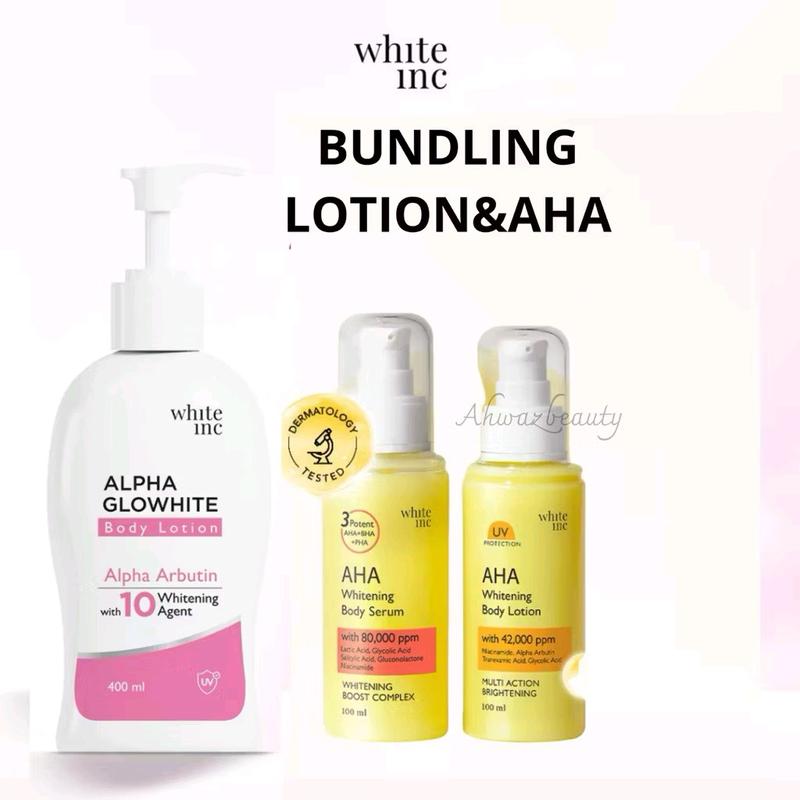 WHITE INC ALPHA GLOWHITE BODY SERUM & BODY LOTION AHA WHITENING ...