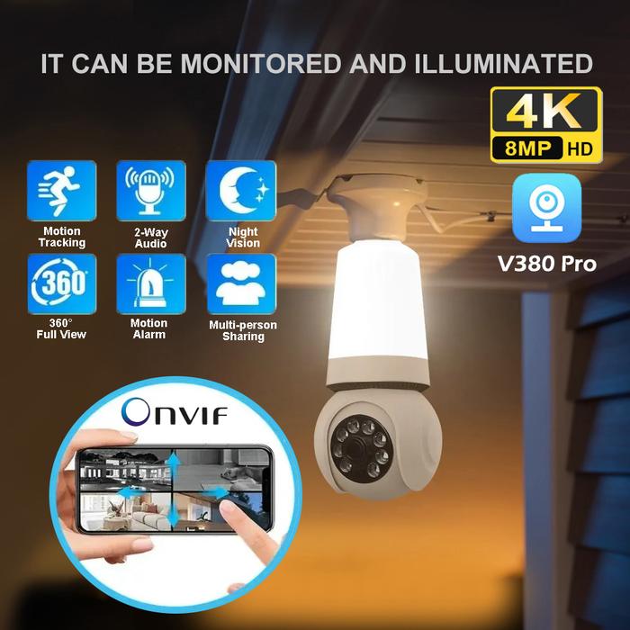 Jual 8MP CCTV Wifi IP E27 Lamp Bulb lampu Camera PTZ Night Vision Two ...