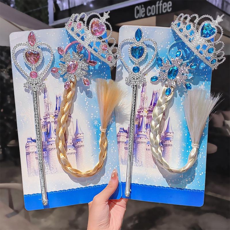 Frozen Wig Crown Scepter Set Wig Long Braid Girl Elsa Accessory ...