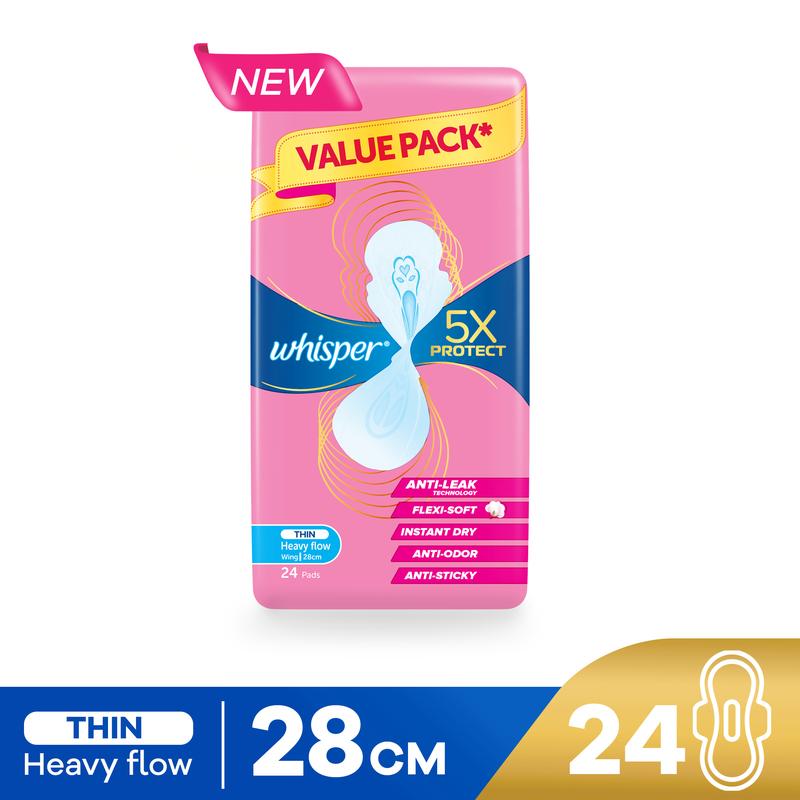 Whisper 5x Protect Thin Heavy Sanitary Pads with Wings, 28cm - TikTok ...