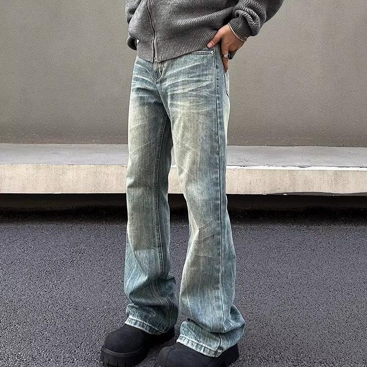 Seluar Jeans Biru Koyak Lelaki, Gaya Retro Amerika, Corak Buluh ...