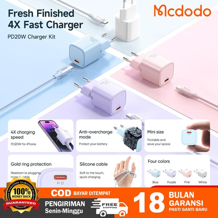 Jual MCDODO Charger For iPhone PD Type C to Lightning Fast Charging 20w ...