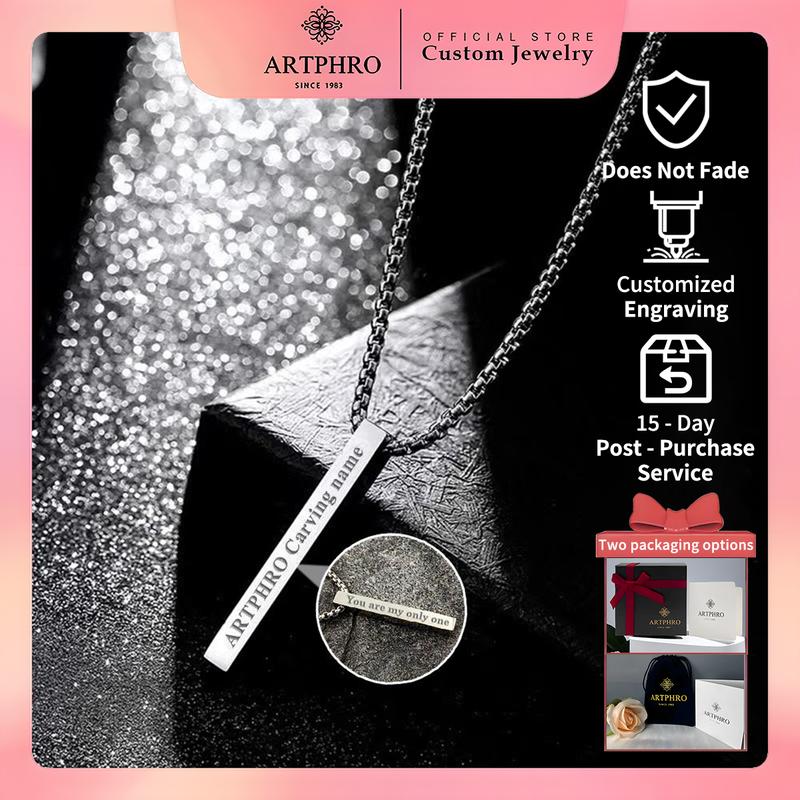[1ps]【Customized name】ARTPHRO Titanium steel rectangular pendant ...