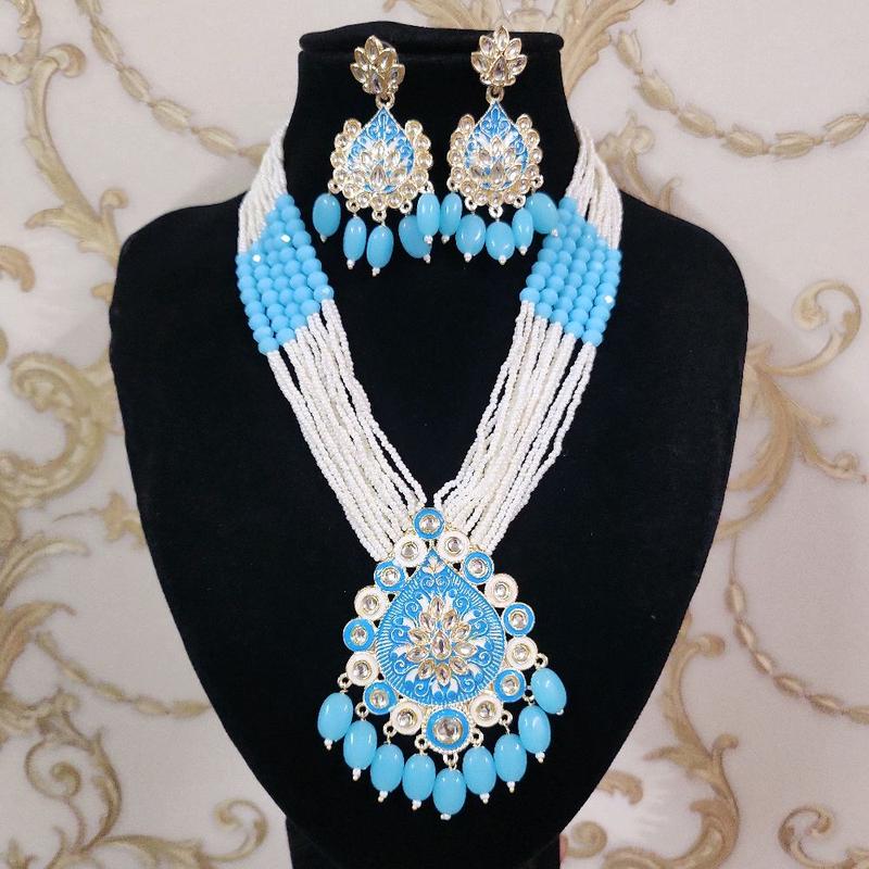 Beautiful long aram set sky blue colour with pearl - TikTok Shop Malaysia