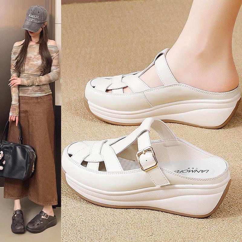 Summer Kitchen Thick Bottom Slope Heel One Step Sandals Casual - TikTok ...