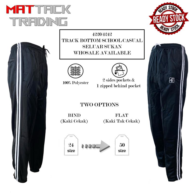 [4220 & 4242] TRACK BOTTOM BLACK BIND FLAT / | SELUAR TREK SUKAN ...