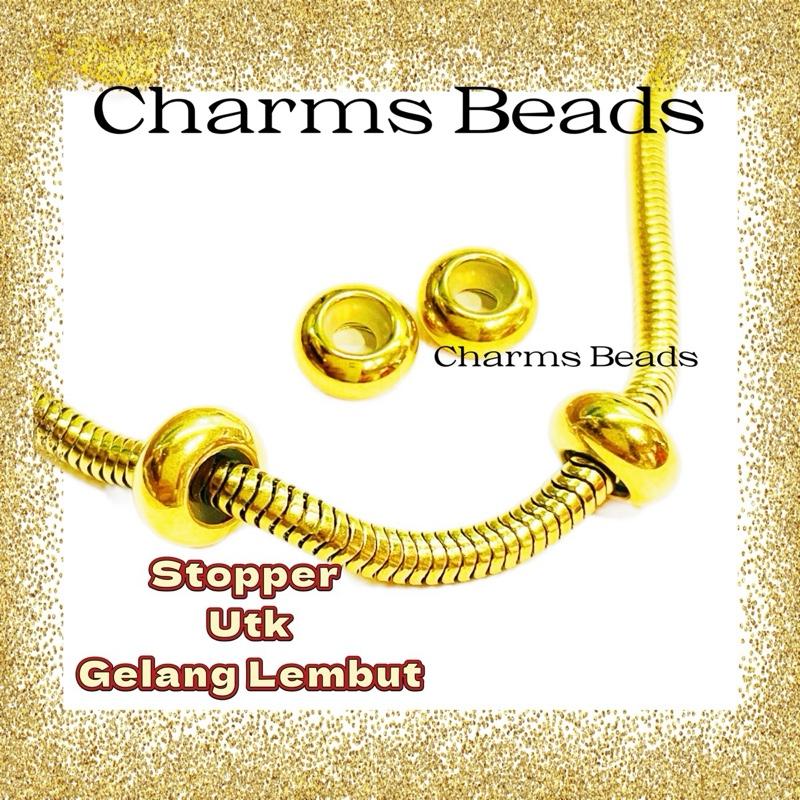 CHARMS BEADS Stainless Steel Titanium Gold Charm Color Emas Beads ...