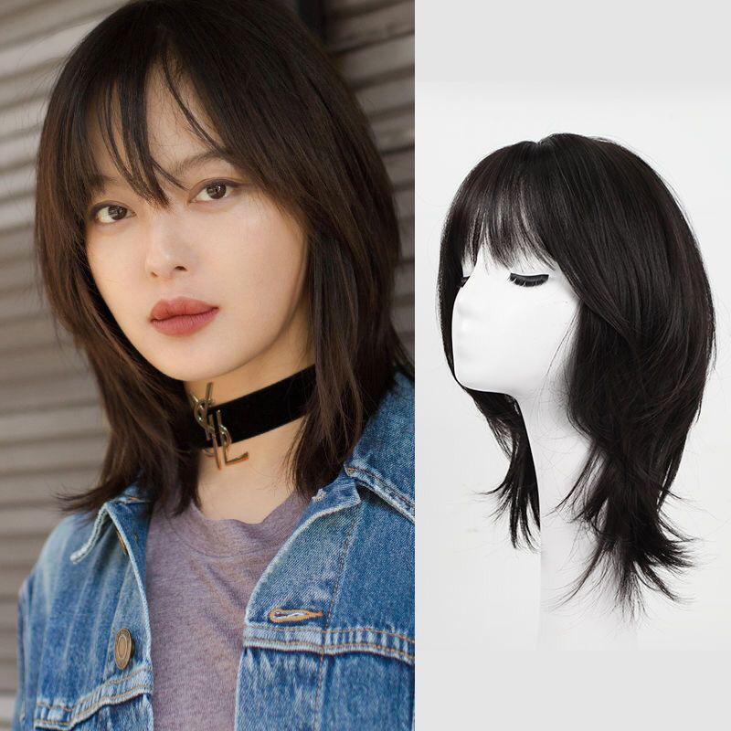 Fashion Straight Wigs Medium Long Wolf Tail Wig With Bang Unisex ...