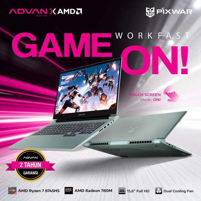 Promo ADVAN Pixwar Touchscreen Laptop Gaming AMD Ryzen 7 8745HS 16GB ...