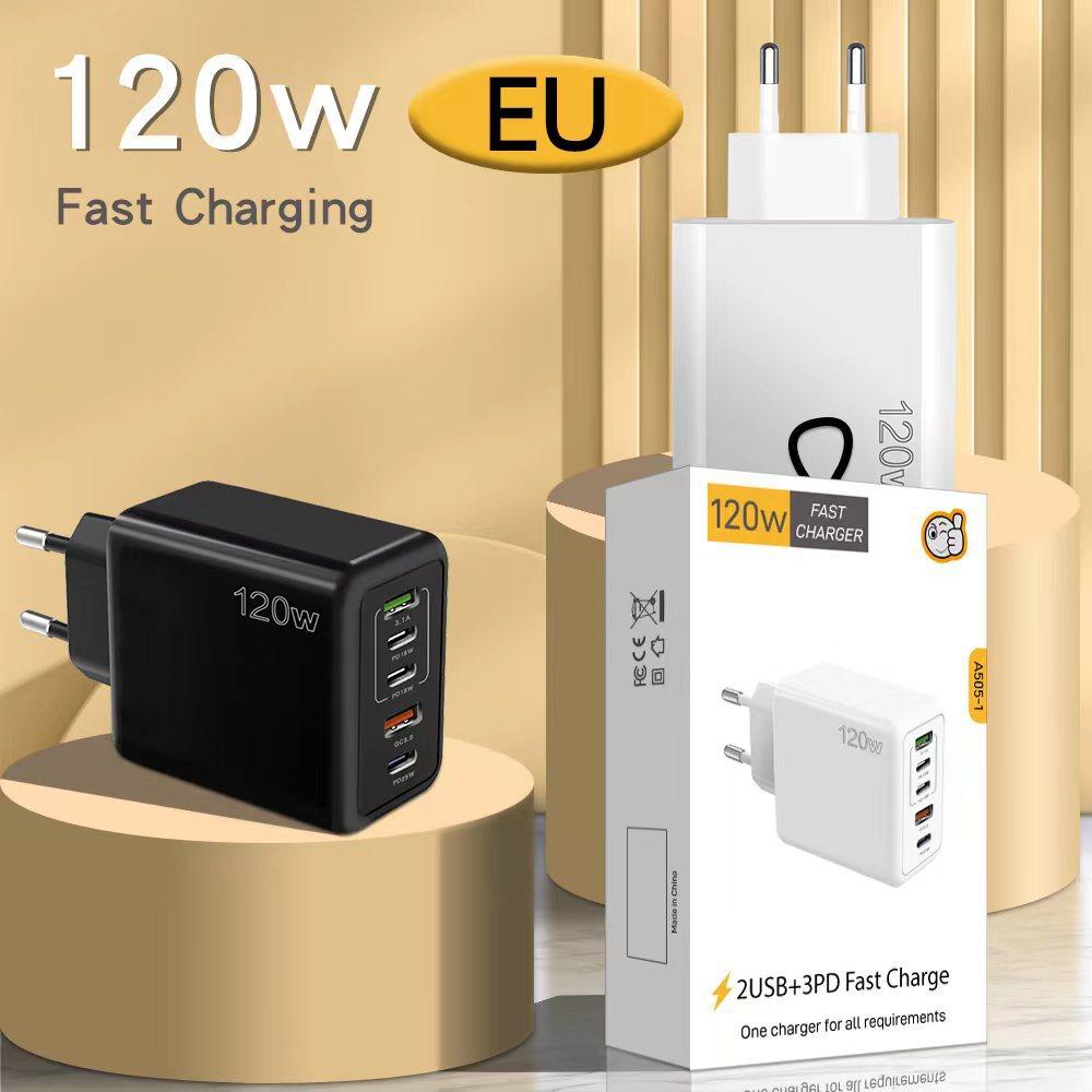 120W Rapid Charger 5-Port Adapter 5V2.4A EU US UK 2PD+3USB Multi-Port ...