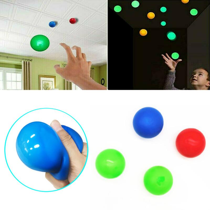 4 PCS Luminous Sticky Wall Ball High Rubber Multi-color Glowing ...