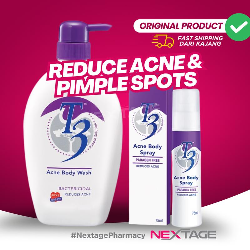 T3 Pimple Solution Acne Body Wash / Body Spray - Mandian menghilangkan ...