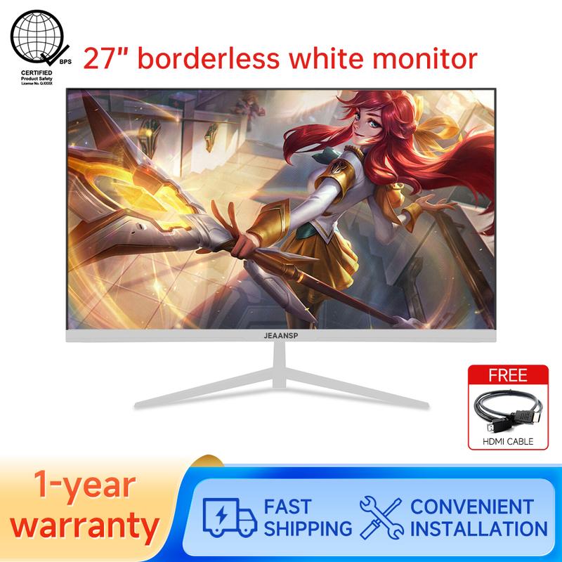 JEAANSP 27'' White Borderless Monitor 75HZ Gaming Computer Monitor ...